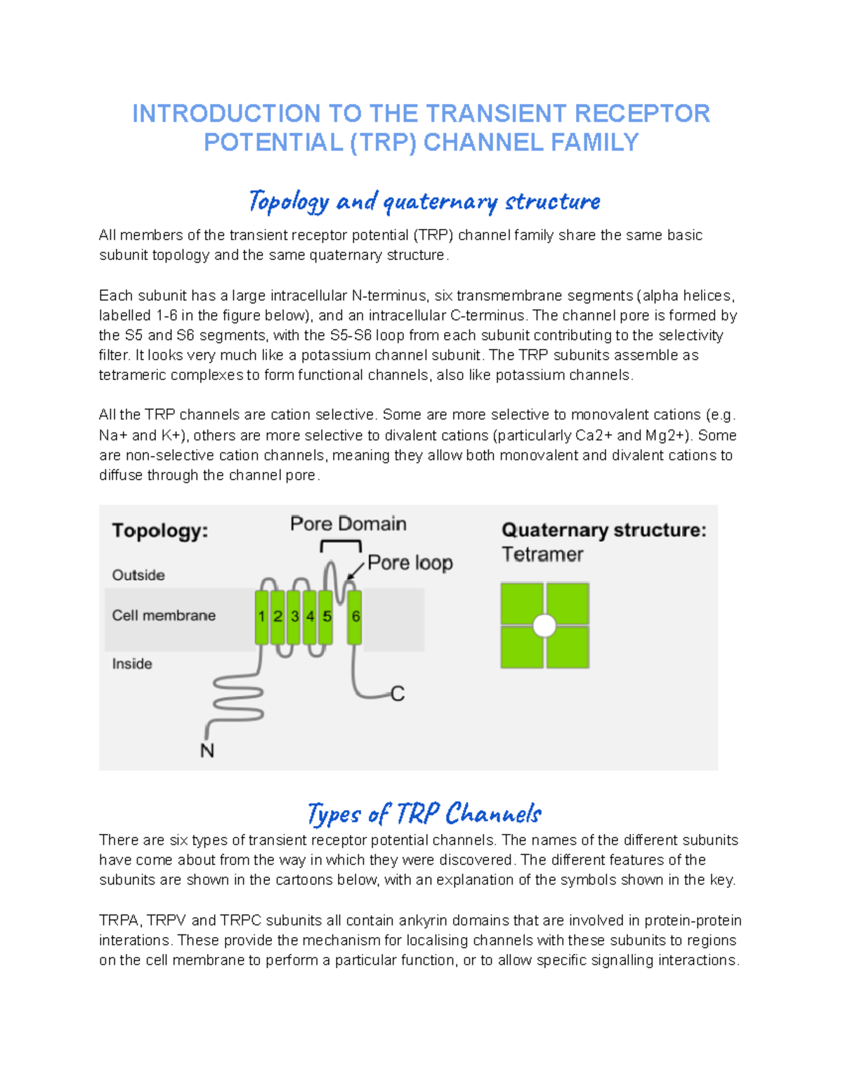 Lecture Notes 9 Introduction to the transient receptor potential (TRP ...
