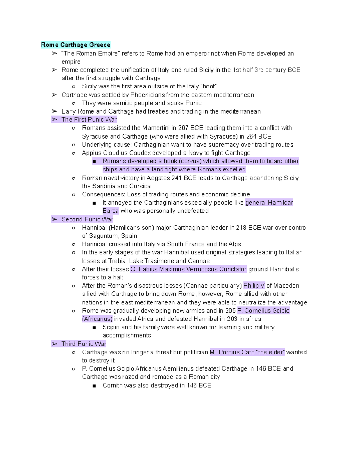 Ancient Rome: Not Just Caesar Lecture Notes - Rome Carthage Greece “The ...