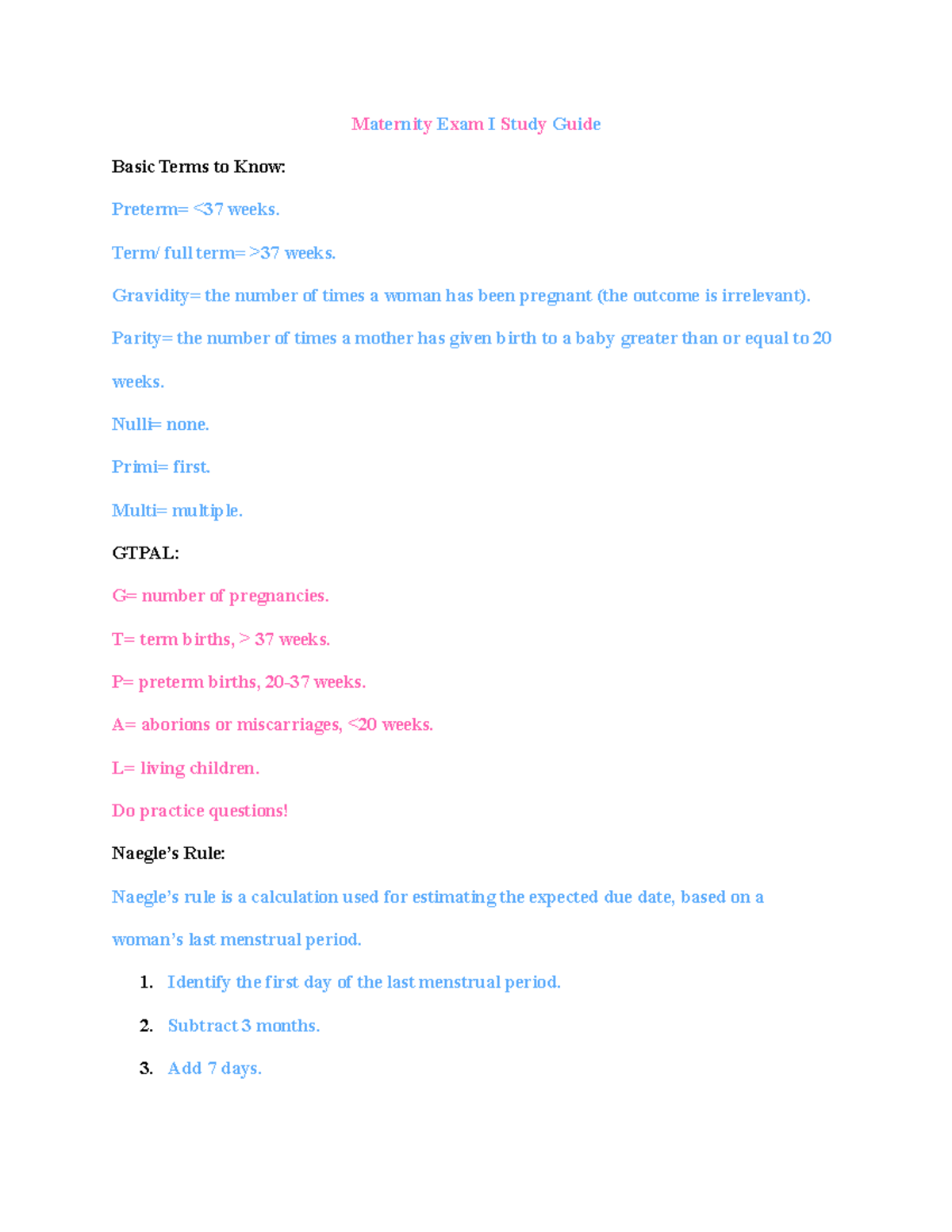 Maternal-Child Nursing Exam 1 Study Guide - Maternity Exam I Study ...