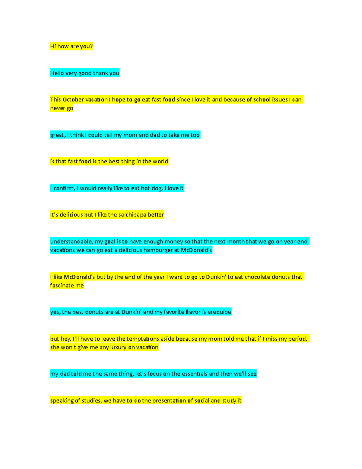 Dialogo ingles - Hi how are you? Hello very good thank you This October ...