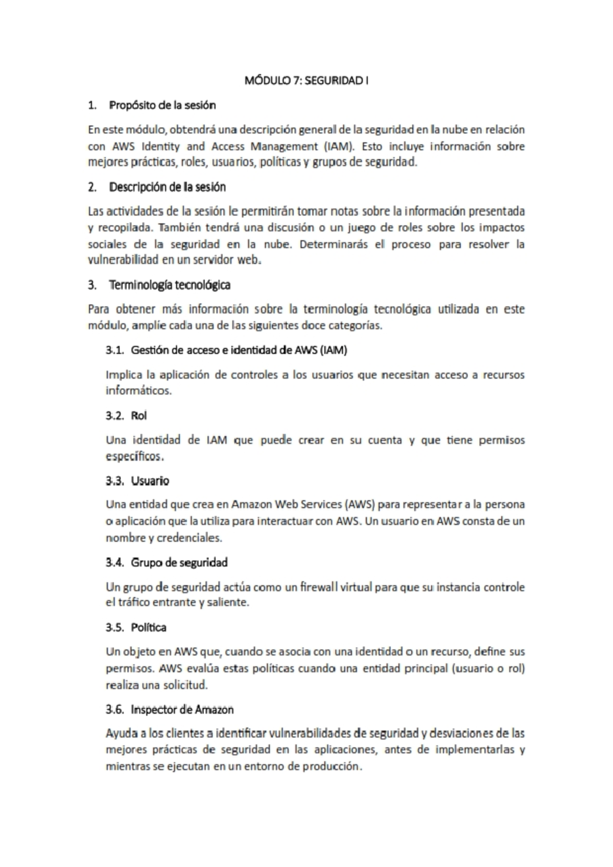 Modulo 7-IAM - MÓDULO 7: SEGURIDAD I 1. Propósito de la sesión En este ...