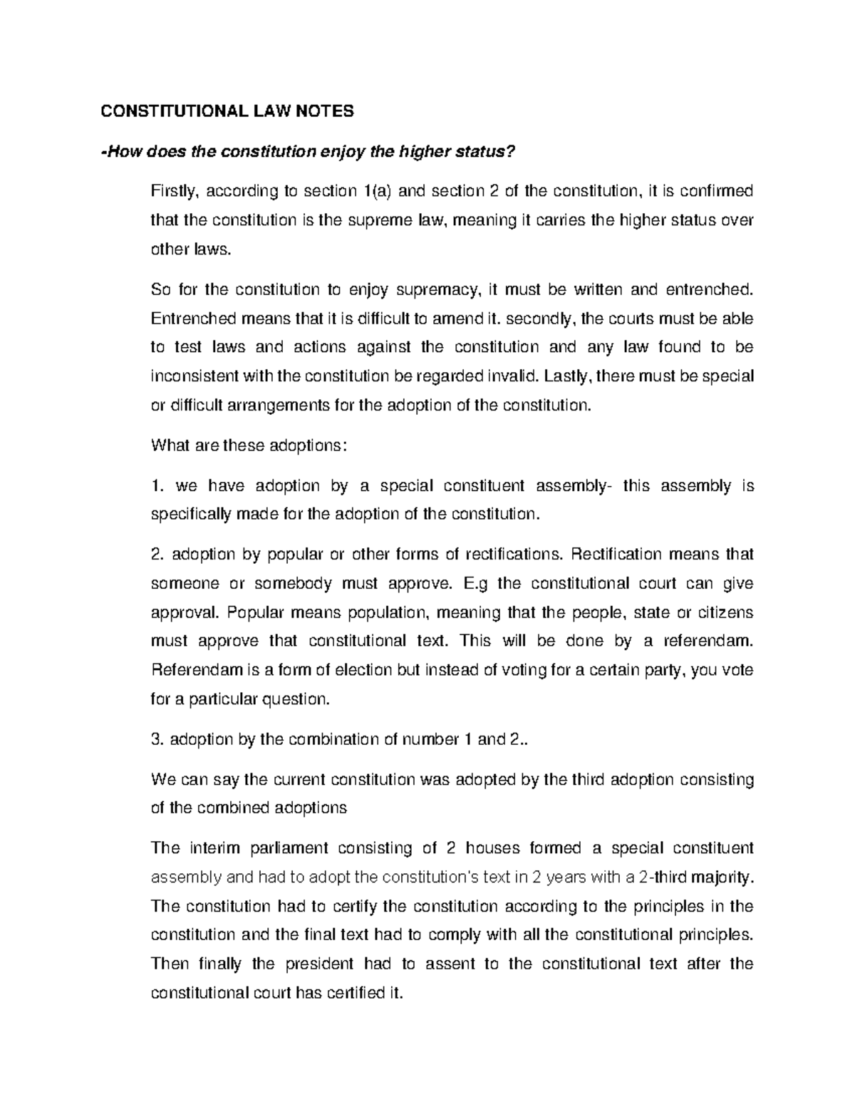 Constitutional Law Notes Constitutional Law Notes How Does The Constitution Enjoy The Higher 