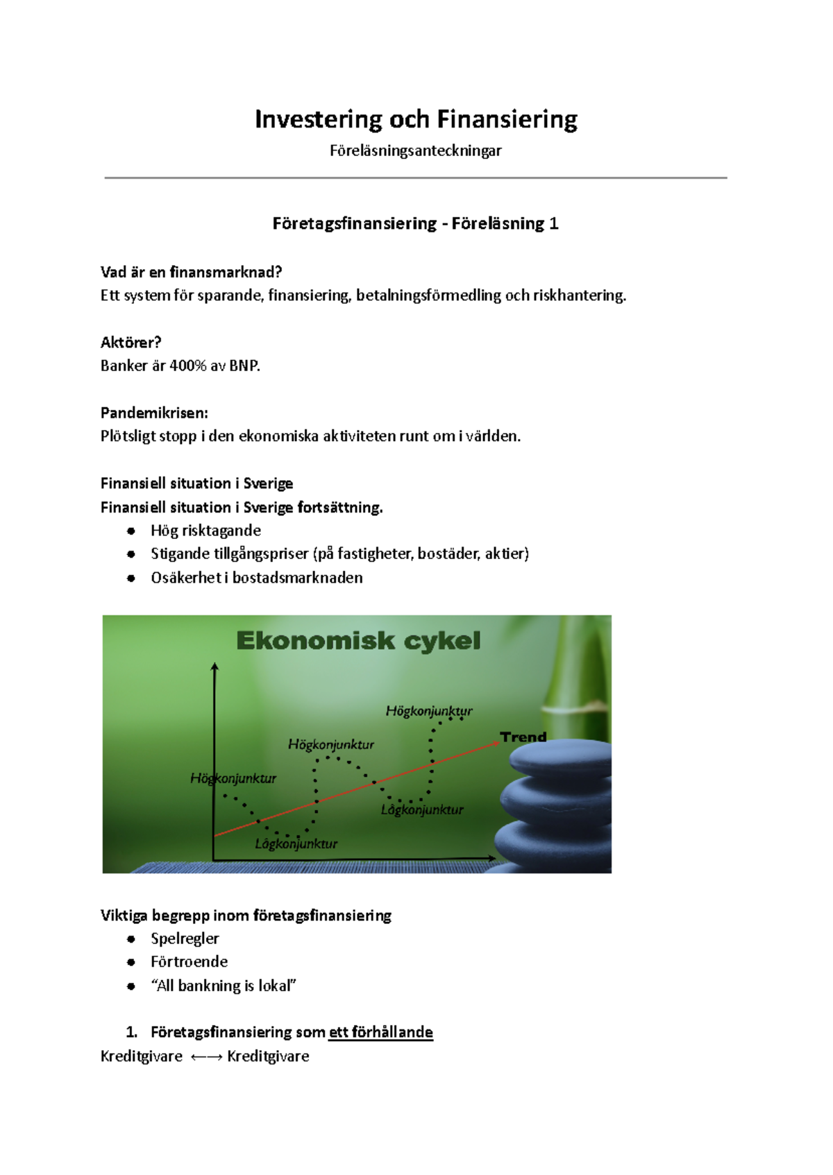 Io F - föreläsningsanteckningar -2 - Investering och Finansiering Föreläsningsanteckningar - Studocu