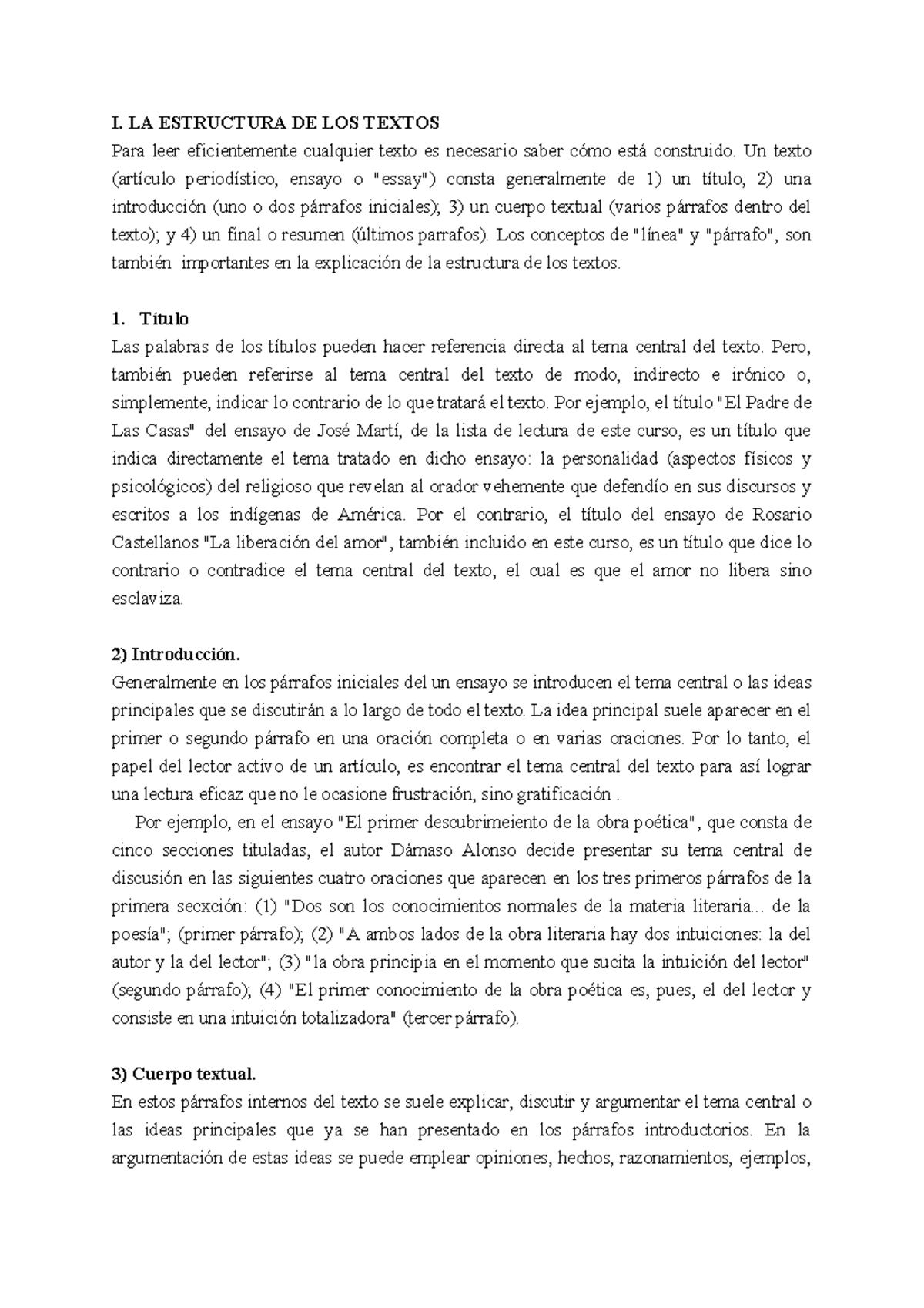 Textosestructura - Hola - I. LA ESTRUCTURA DE LOS TEXTOS Para leer ...