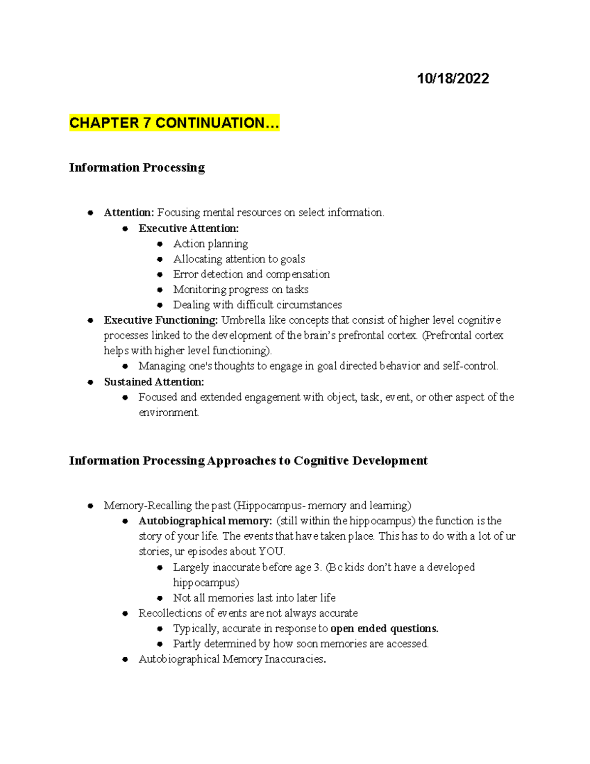 Developmental Psychology Chapter 7 Continuation - 10/18/ CHAPTER 7 ...
