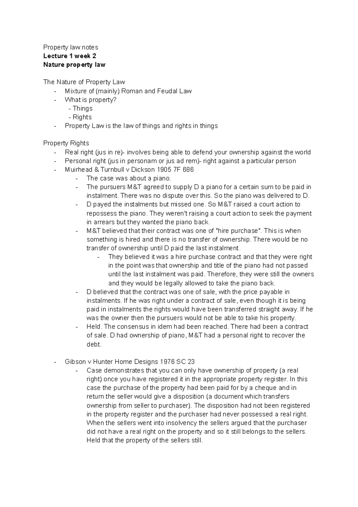 Property law notes - Property law notes Lecture 1 week 2 Nature ...