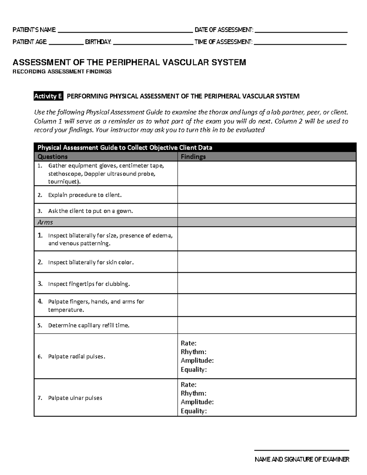 Physical+Assessment+Guide+ Peripheral+ Vascular+ System - PATIENT’S ...