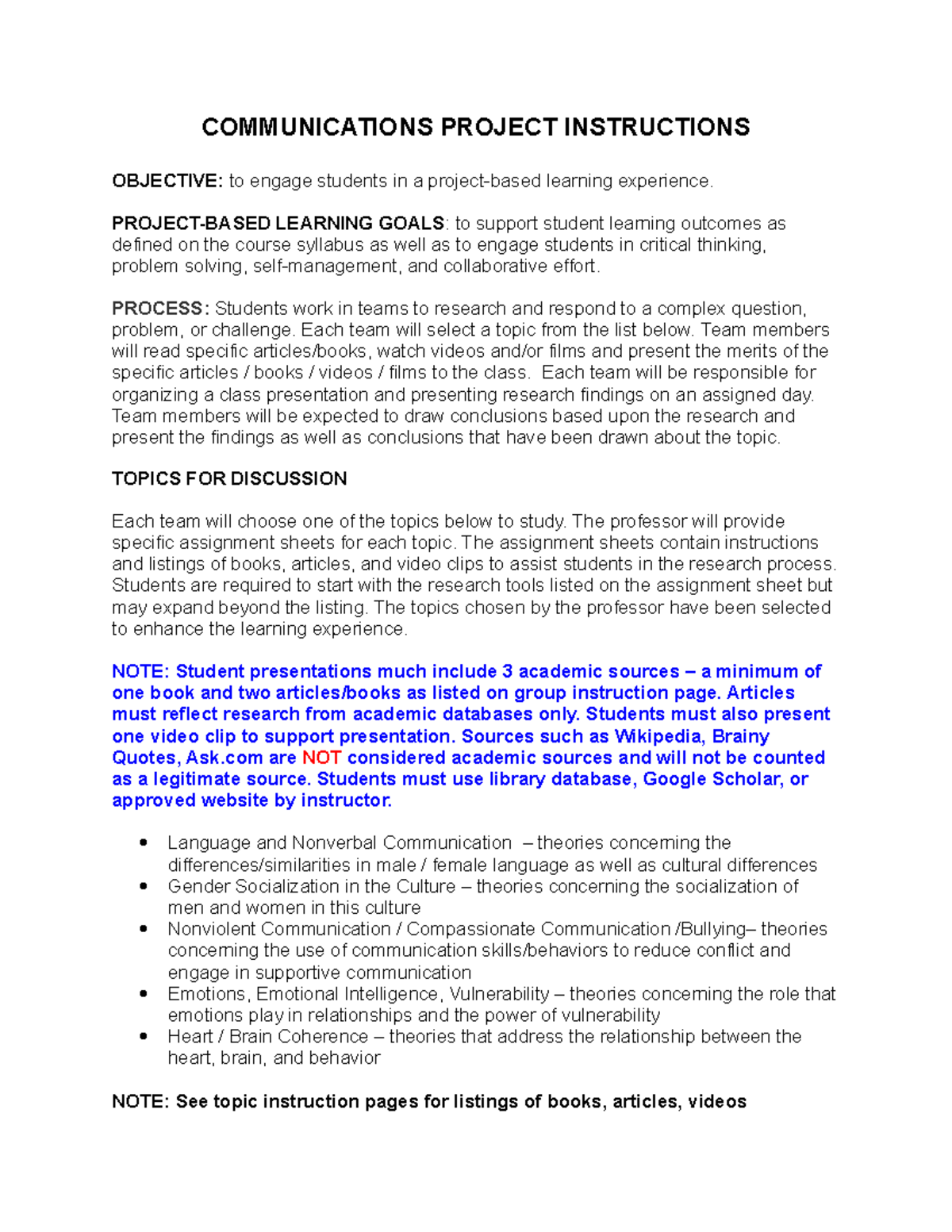 Communications Project Instructions - 1311 blended - COMMUNICATIONS ...