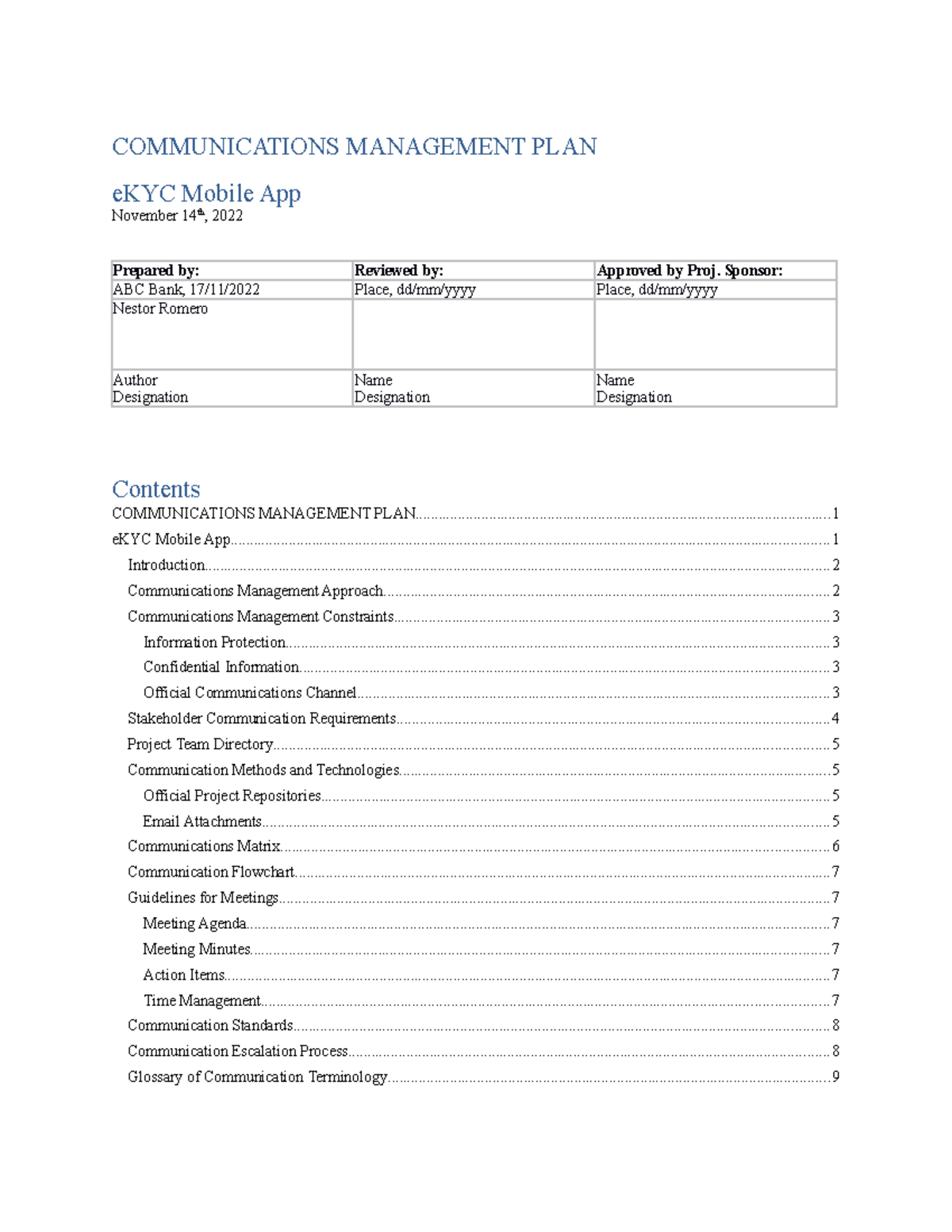 CNET307 - Group 7- Communication Plan - COMMUNICATIONS MANAGEMENT PLAN ...
