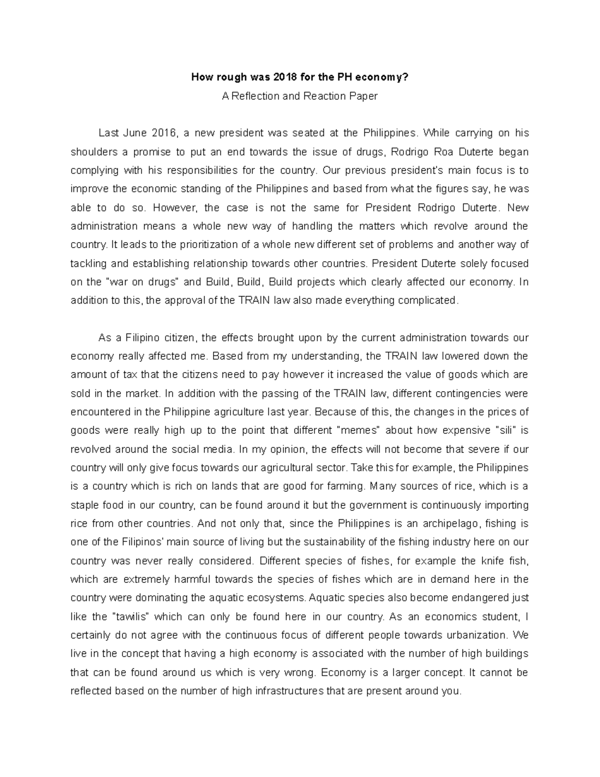 Assignment No. 1 - None - How rough was 2018 for the PH economy? A ...