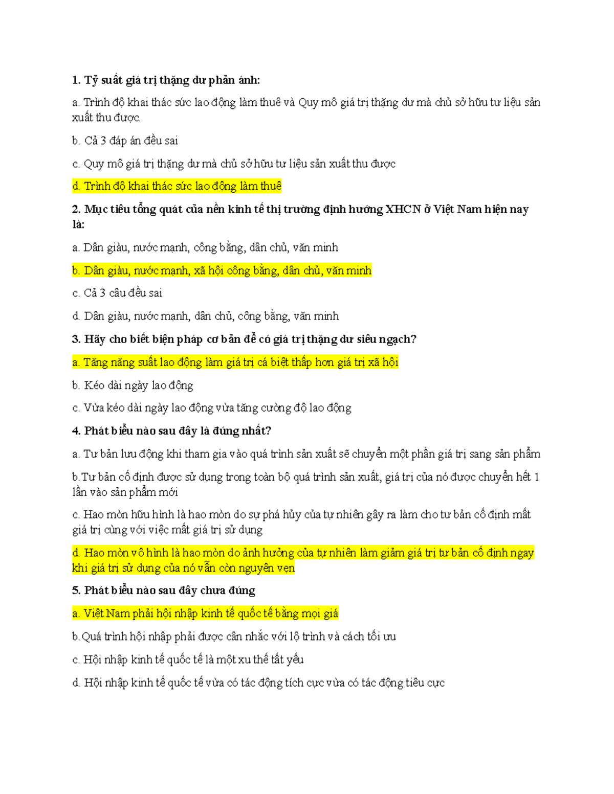 KTCT GK - KTCT - Tỷ suất giá trị thặng dư phản ánh: a. Trình độ khai thác sức lao động làm thuê ...
