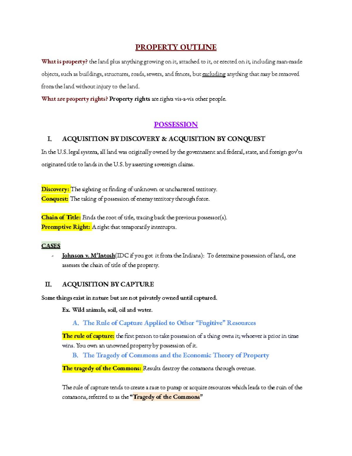 Property Outline - PROPERTY OUTLINE What is property? the land plus ...