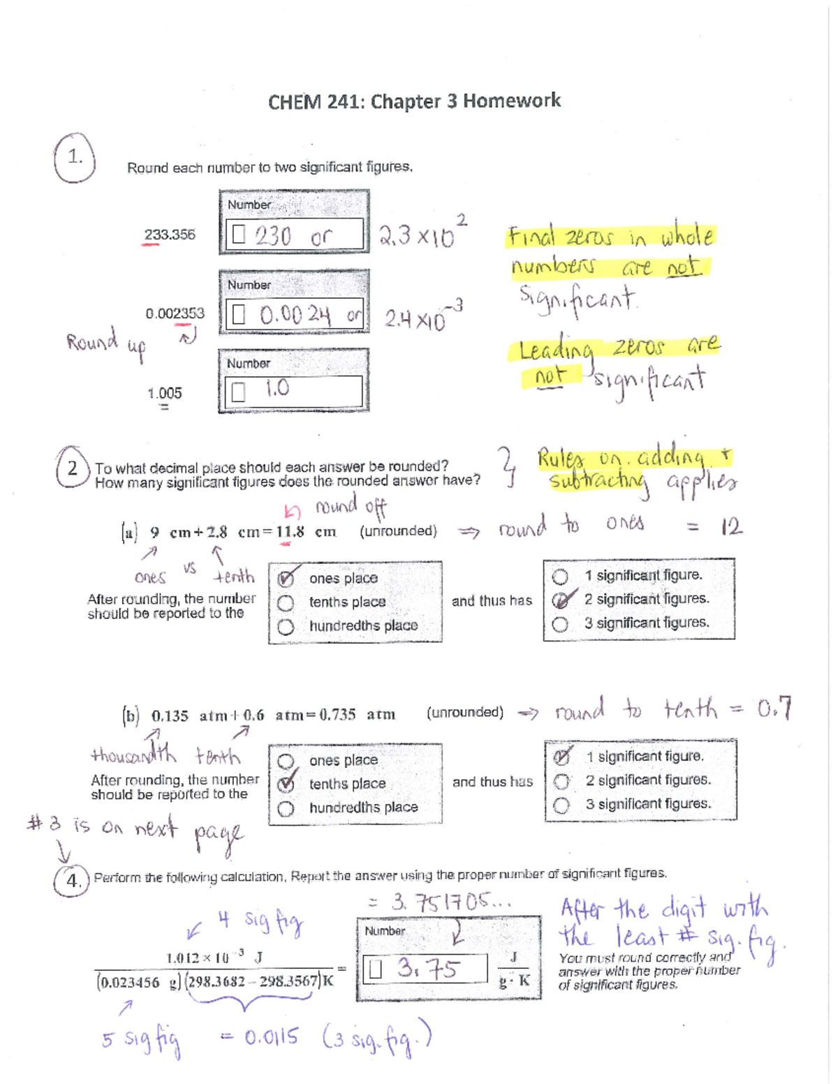 Ch3 Online HW KEY - This HW key was given by the professor. - CHEM 121 - Studocu