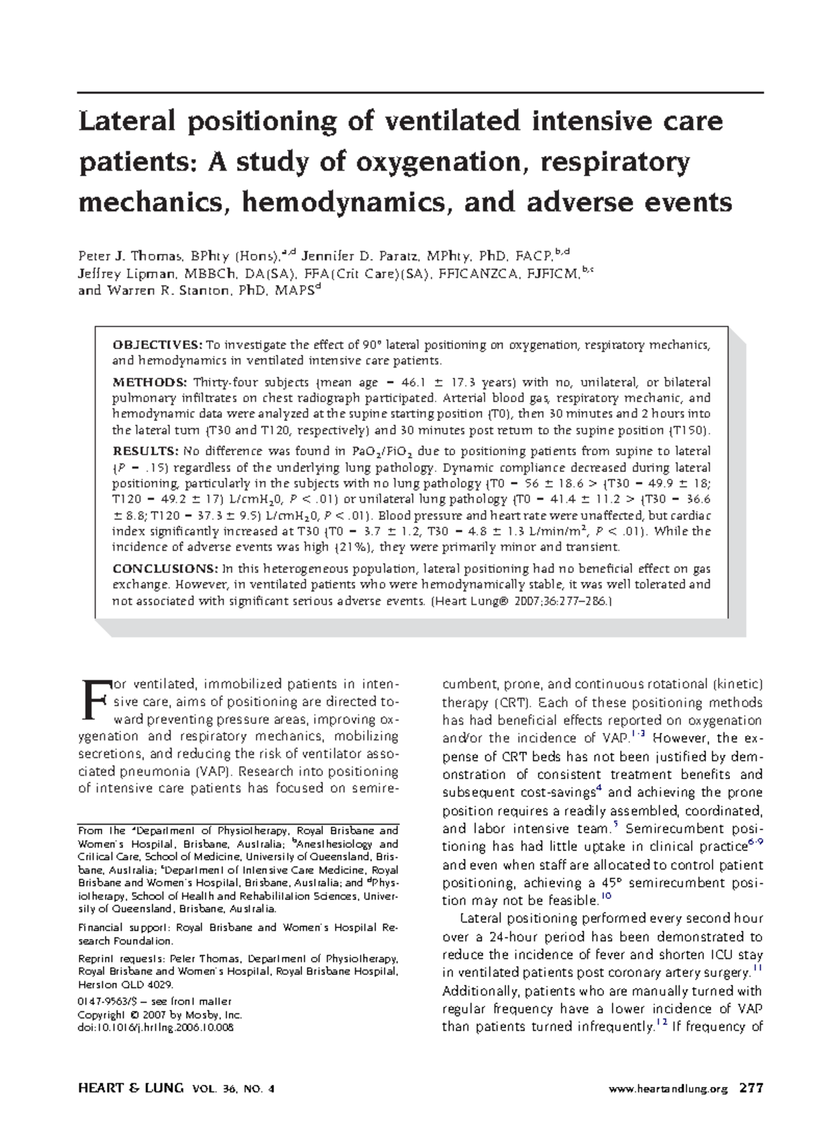 Posicionamiento lateral - Lateral positioning of ventilated intensive ...