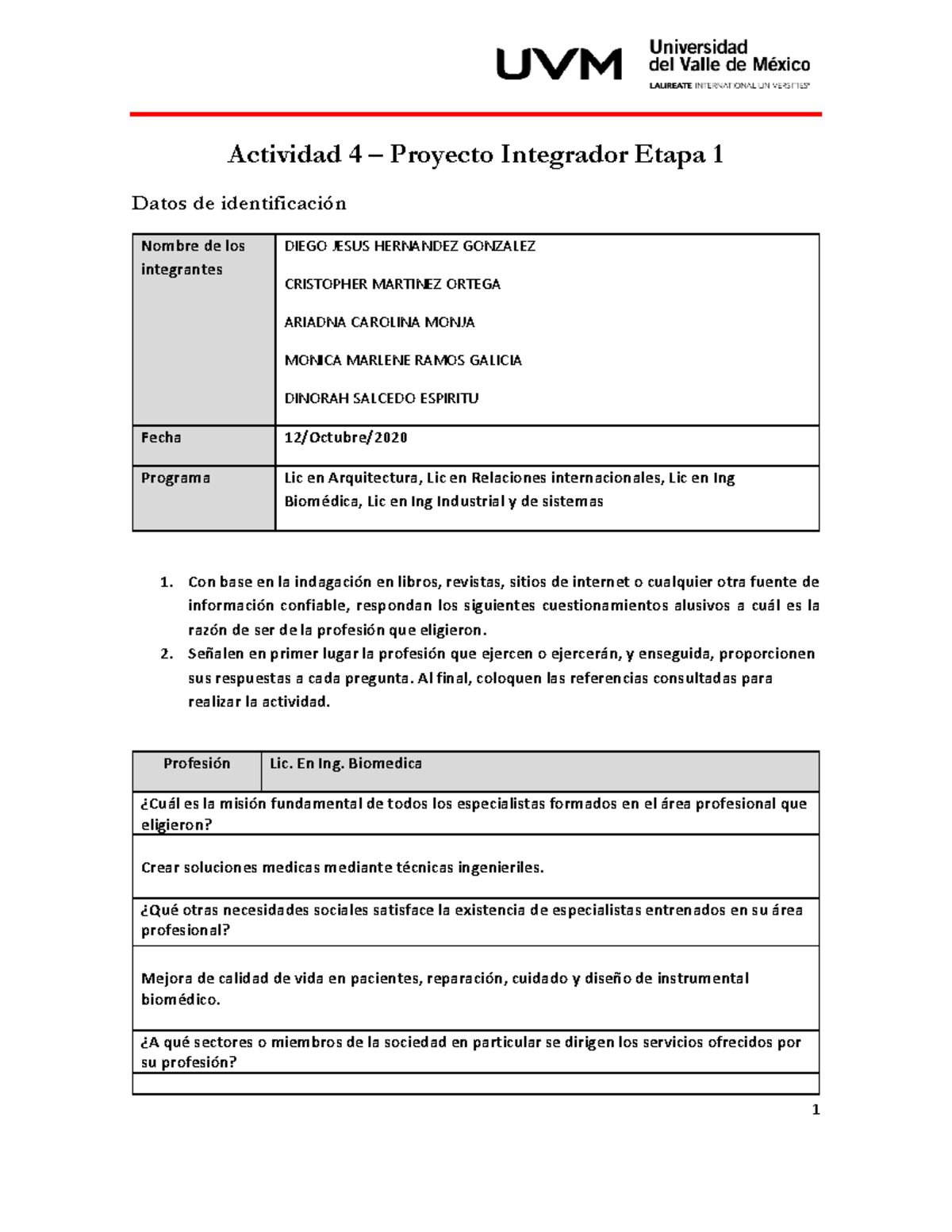 Actividad 4 proyecto integrador etapa 1 - Actividad 4 – Proyecto Integrador Etapa 1 Datos de ...