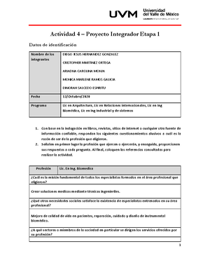 Actividad 11 Proyecto Integrador Etapa 3 - Actividad 11 – Proyecto Integrador Etapa 3 Datos de ...