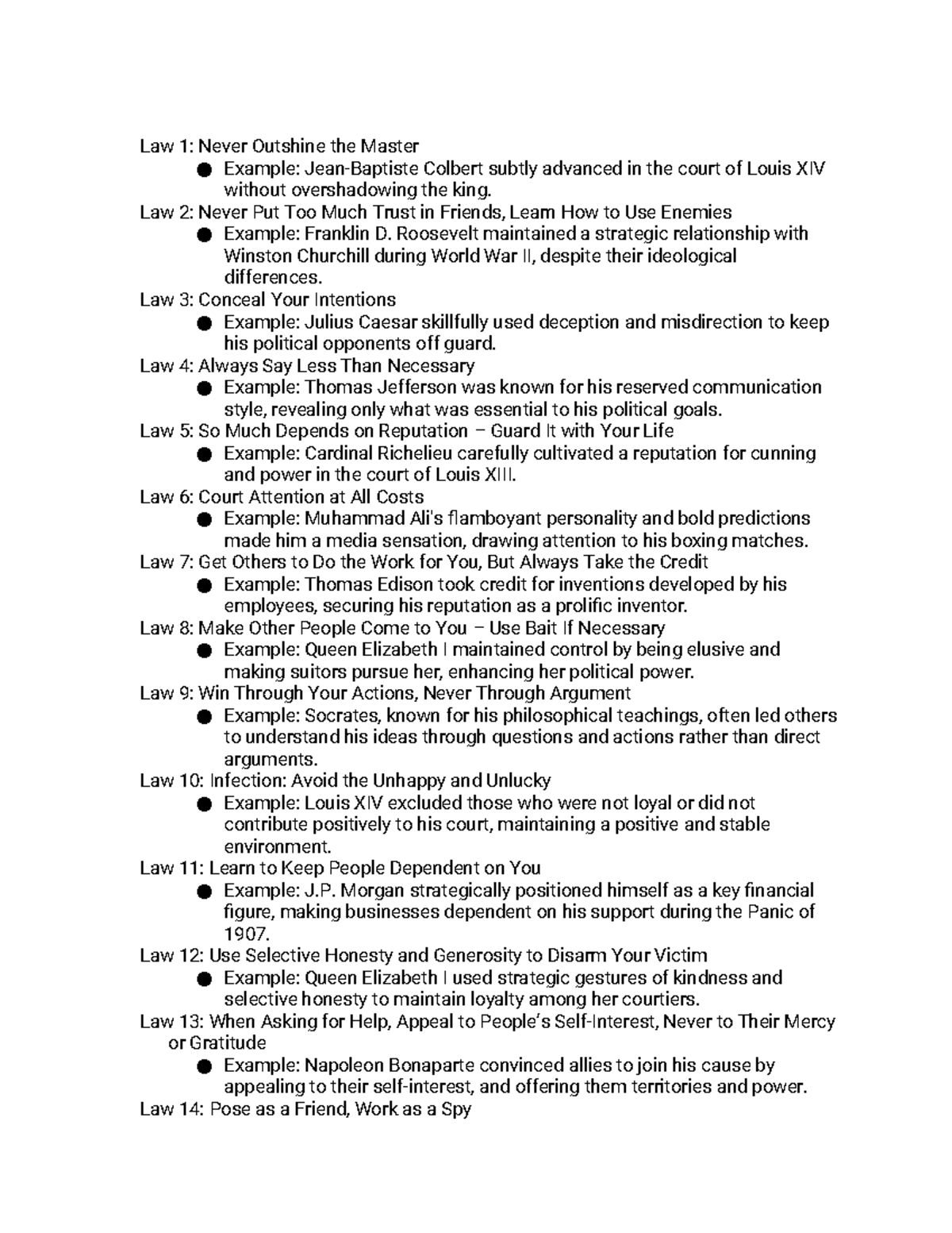 Summary 48 laws of power - Law 1: Never Outshine the Master Example ...