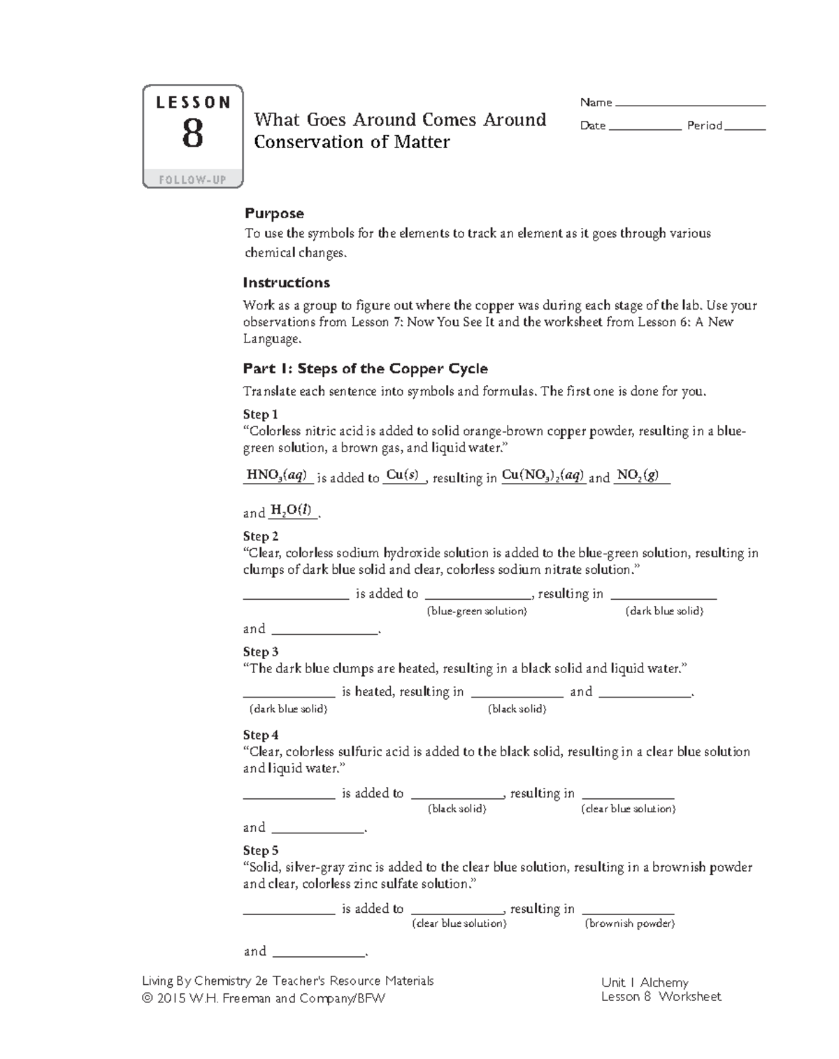 LBC 2e Student Worksheet 08 - and _____________. Living By Chemistry 2e ...