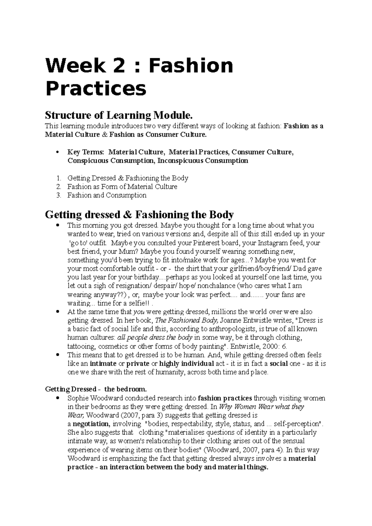Week 2 fashion - Lecture notes 2 - Week 2 : Fashion Practices Structure ...