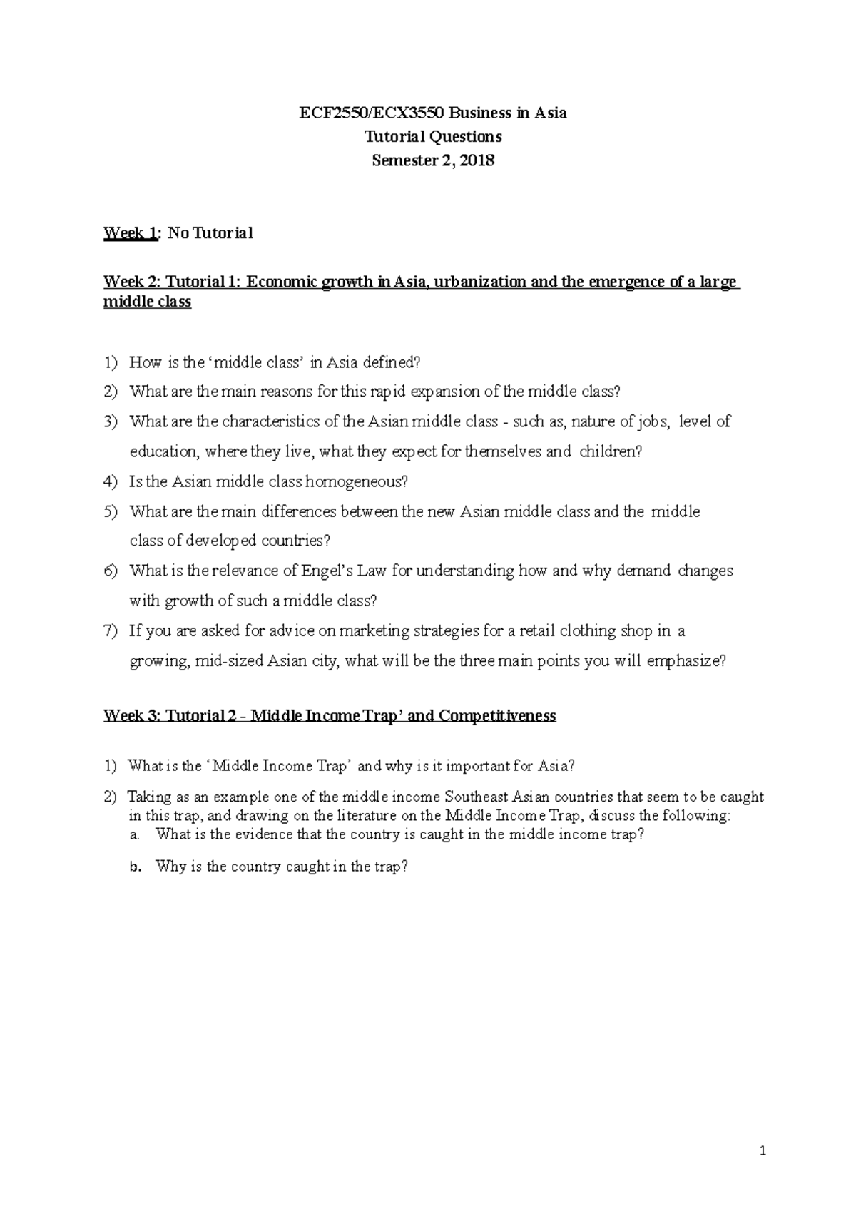 BIA Tutorial Questions - Business in Asia Tutorial Questions Semester 2 ...