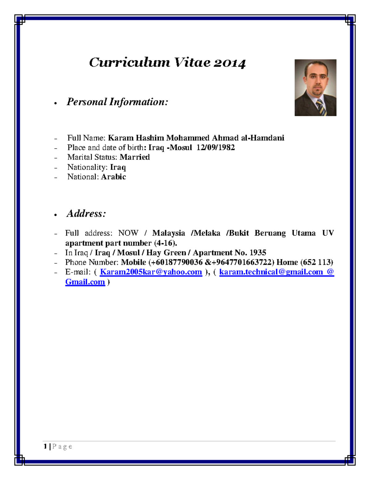 3de0e1a7-0241-4e - book - Curriculum Vitae 2014 Personal Information: Full Name: Karam Hashim ...