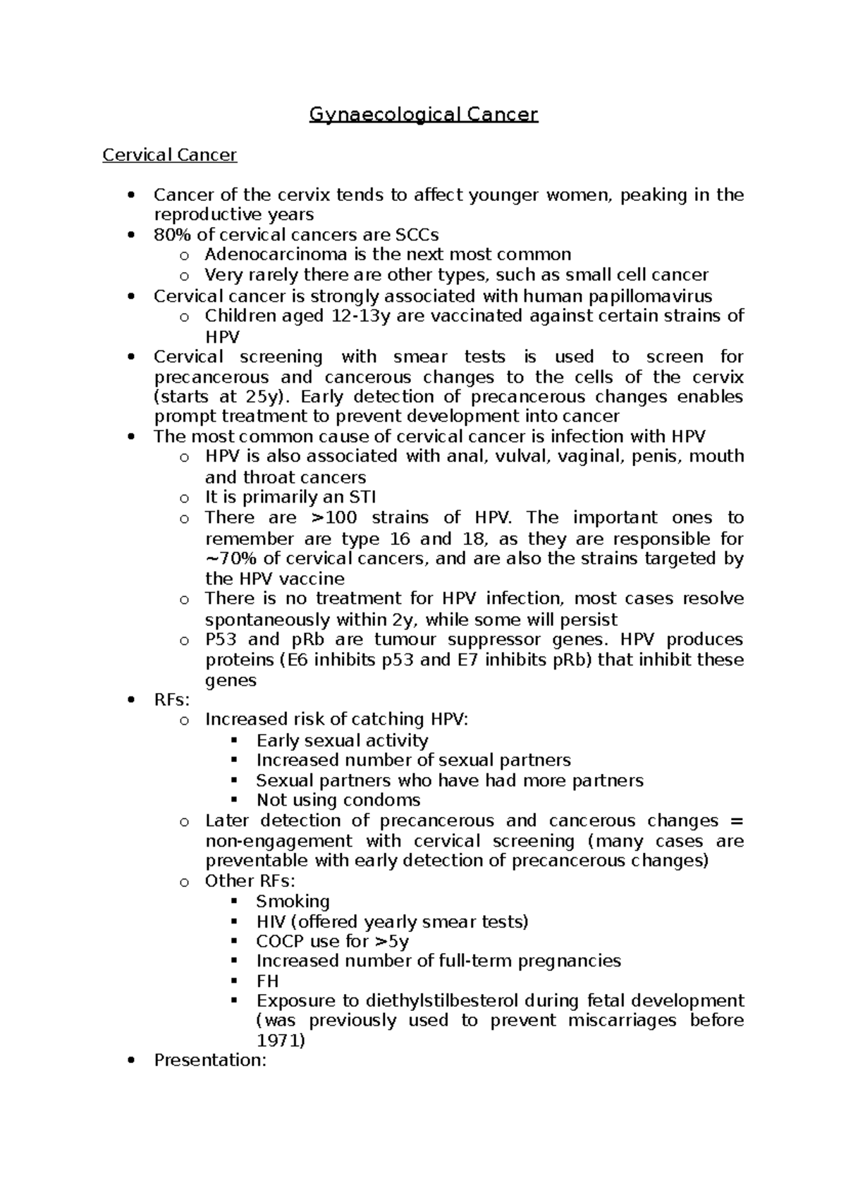 Gynaecological Cancer Revision Notes for Finals - Gynaecological Cancer ...