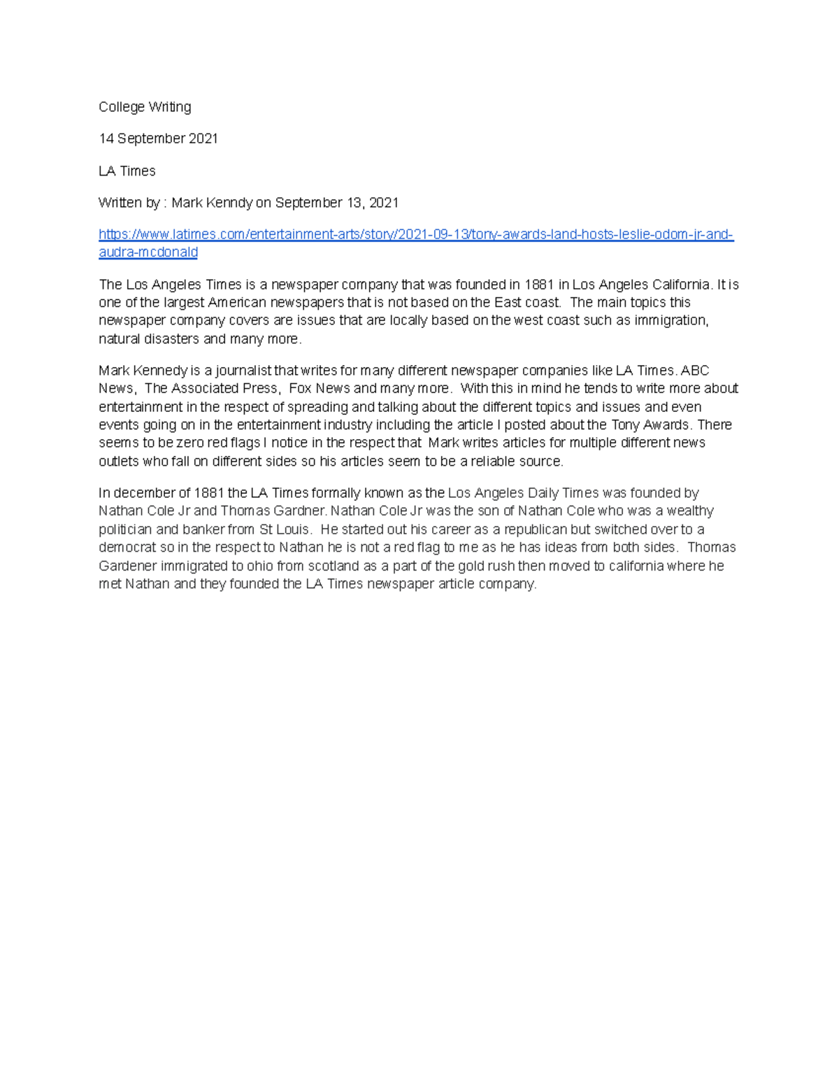 Discussion board college writing - College Writing 14 September 2021 LA ...