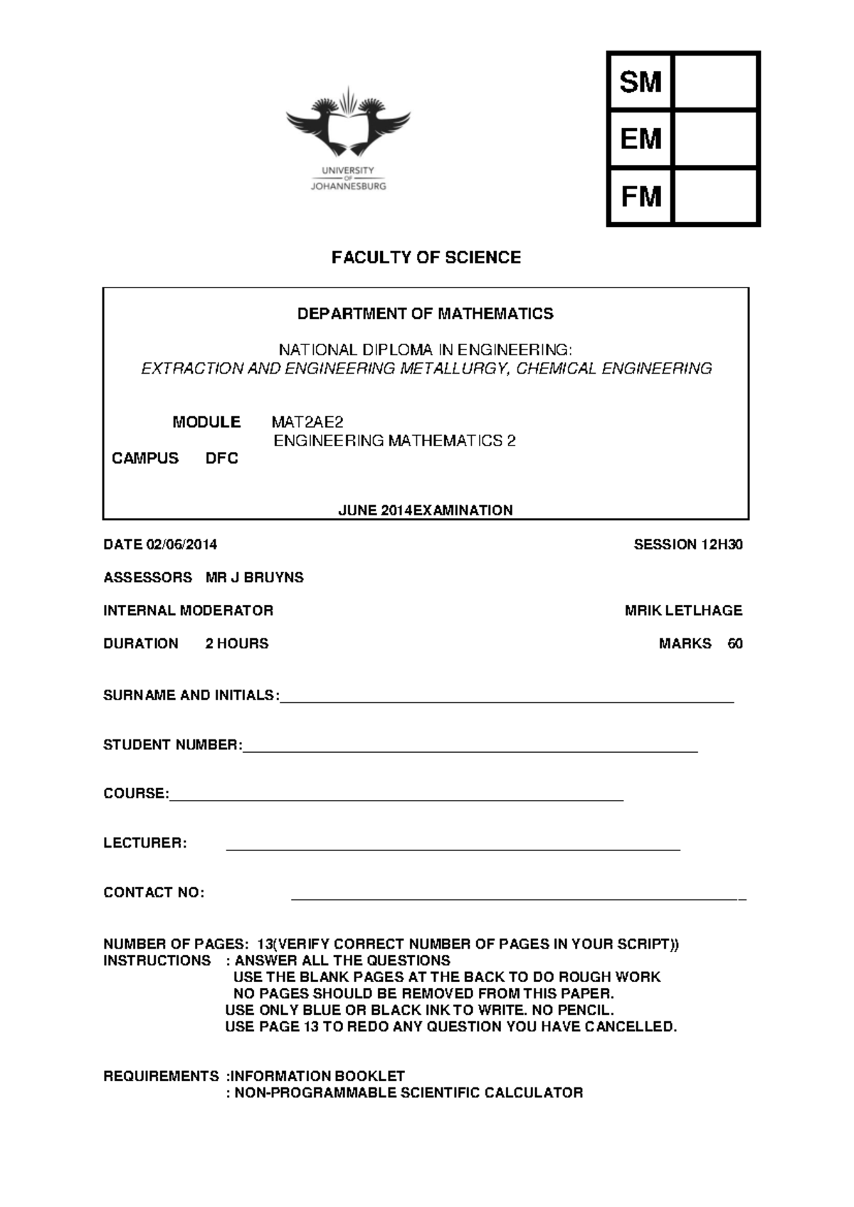 Uj 17680+ Source 1+ Source 1 - FACULTY OF SCIENCE DEPARTMENT OF ...