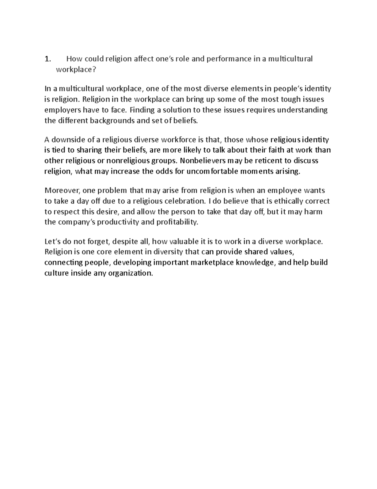 Week 5 Religion at the workplace - HRM 4300 - NSU - Studocu
