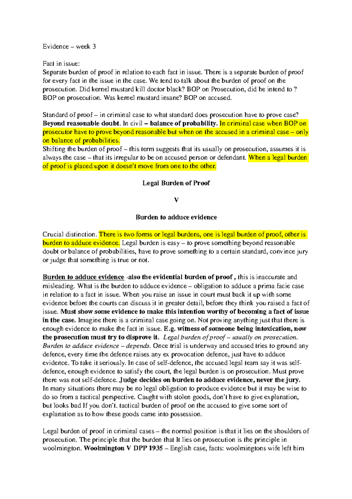 Week 3 - cdcdcd - Evidence – week 3 Fact in issue: Separate burden of ...