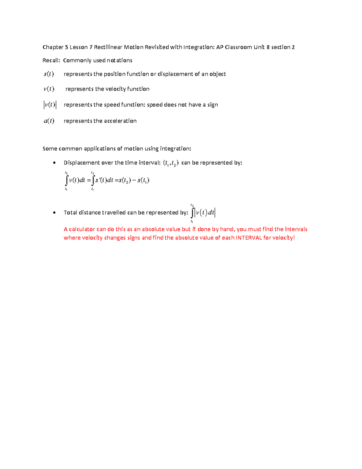 Chapter 5 lesson 7 rectilinear motion AP Classroom unit 8 section 2 ...