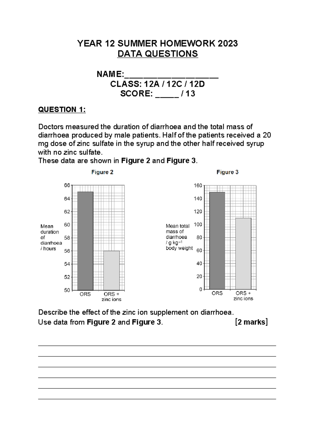 YEAR 12 Summer Homework 2023 Qs - YEAR 12 SUMMER HOMEWORK 2023 DATA ...