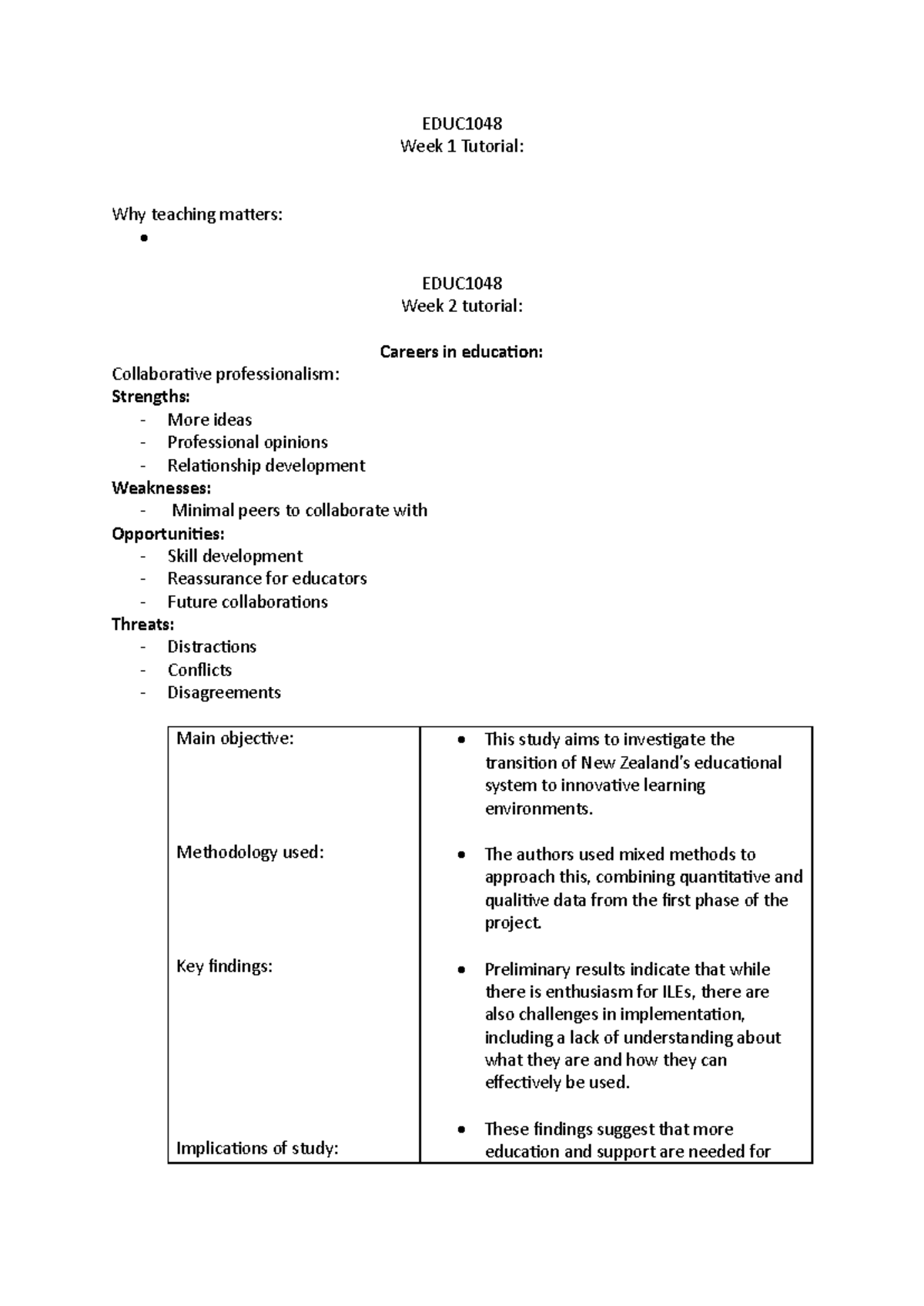 EDUC1048 tutorial notes - EDUC Week 1 Tutorial: Why teaching matters ...