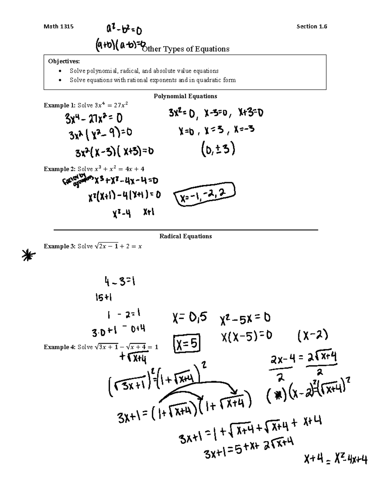 Algebra Notes 1.6 - Math 1315 Section 1. Other Types of Equations ...