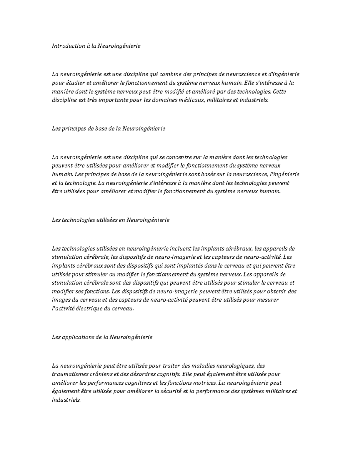 Neuroengineering lecture notes - Introduction à la Neuroingénierie La ...