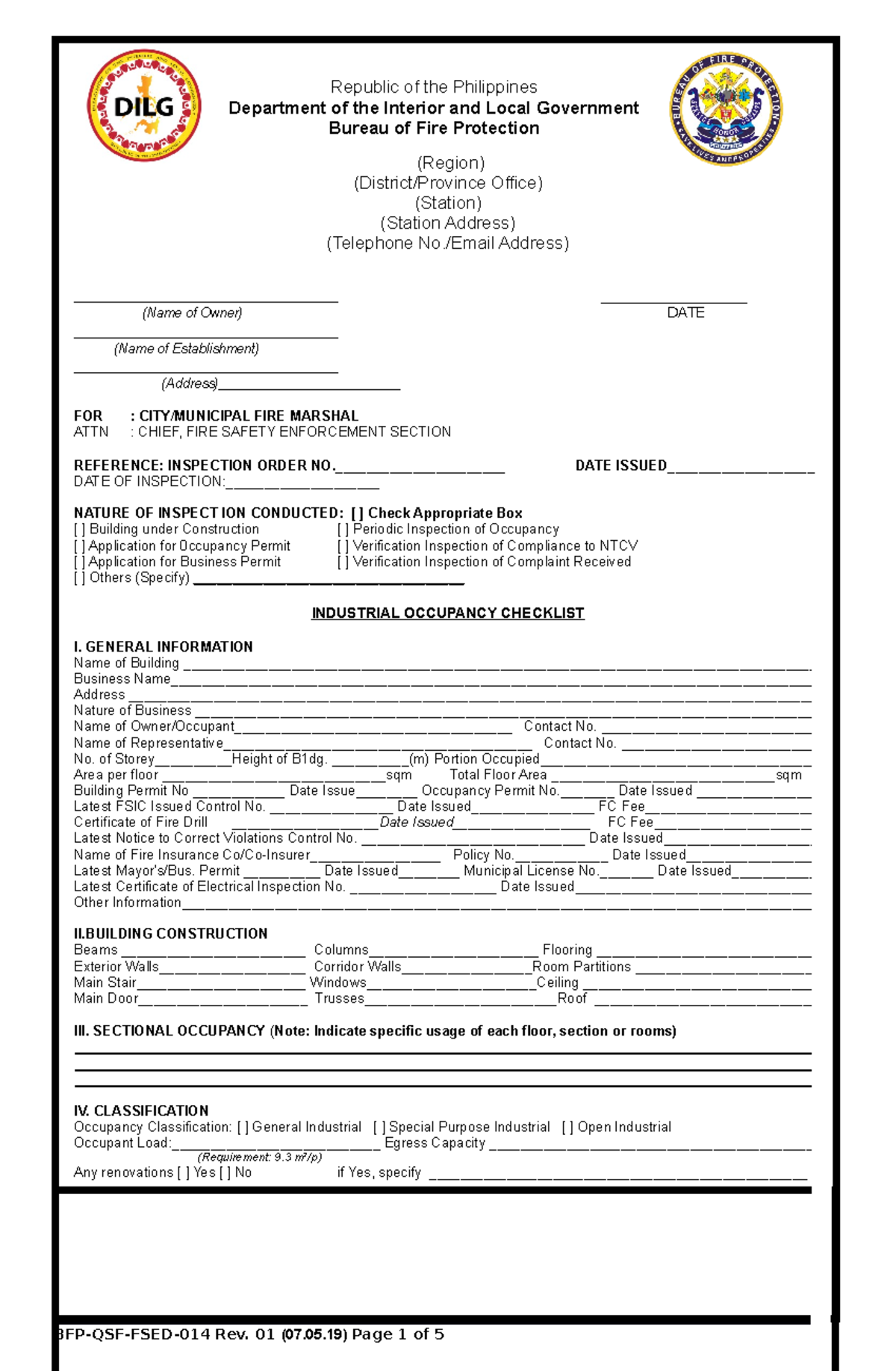 FSED-014-Checklist-Industrial-Occupanc Y-REV-1 - Department of the ...