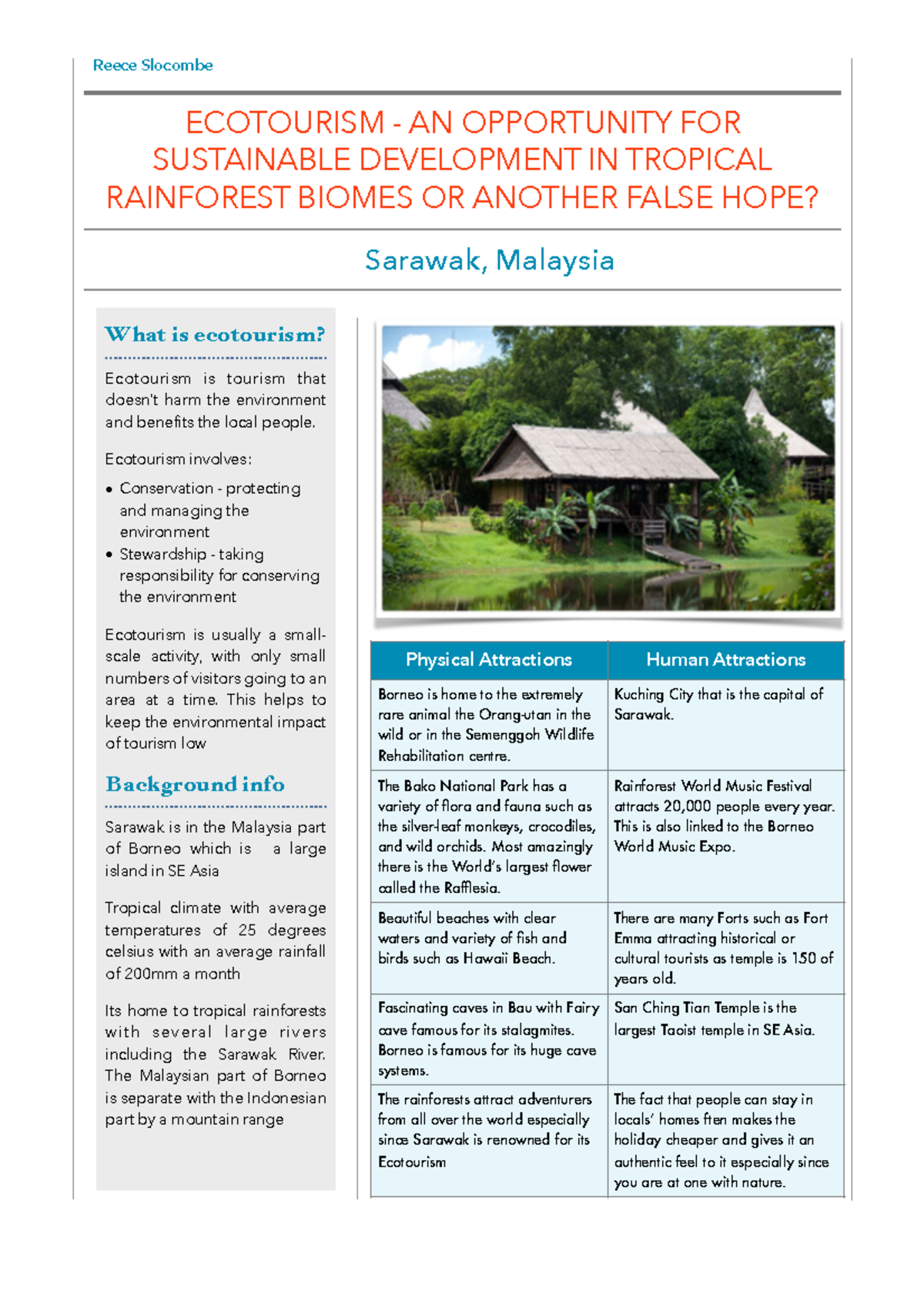 Revision Notes 9 - Ecotourism - Reece Slocombe What is ecotourism ...