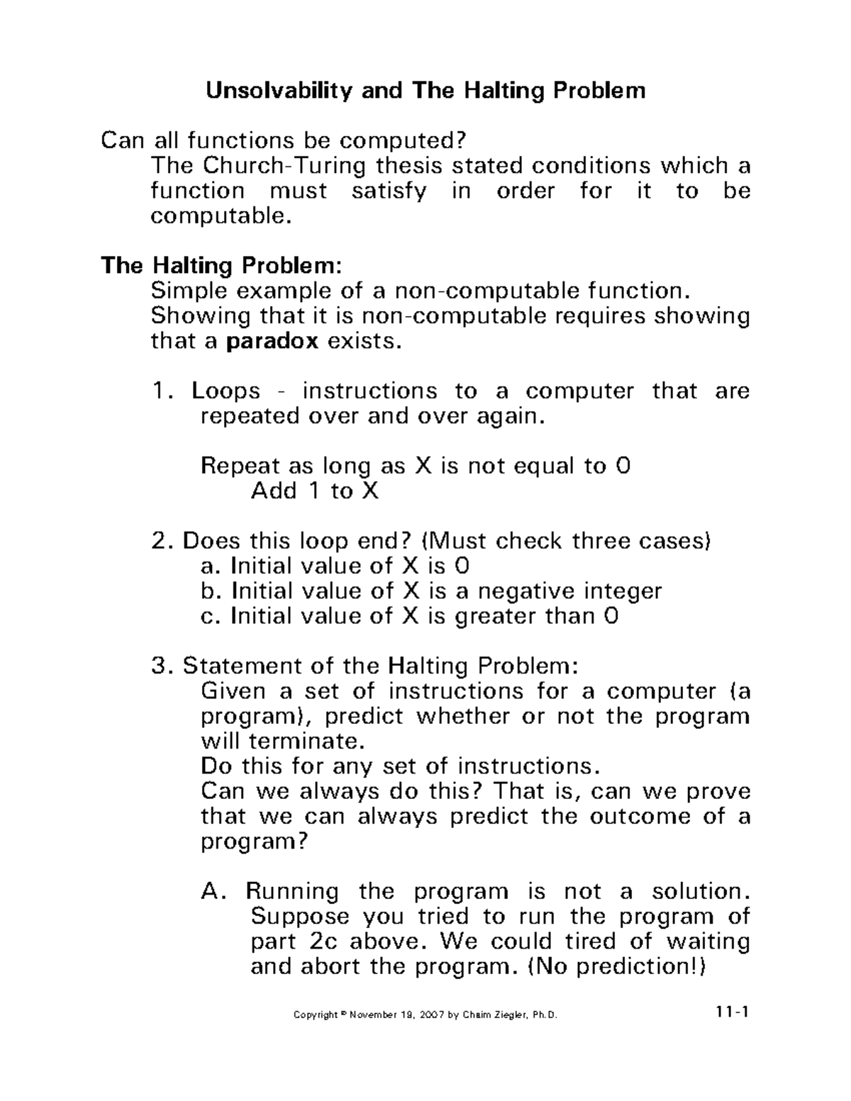 CORC1312 PT11 - Unsolvability and The Halting Problem - Unsolvability ...