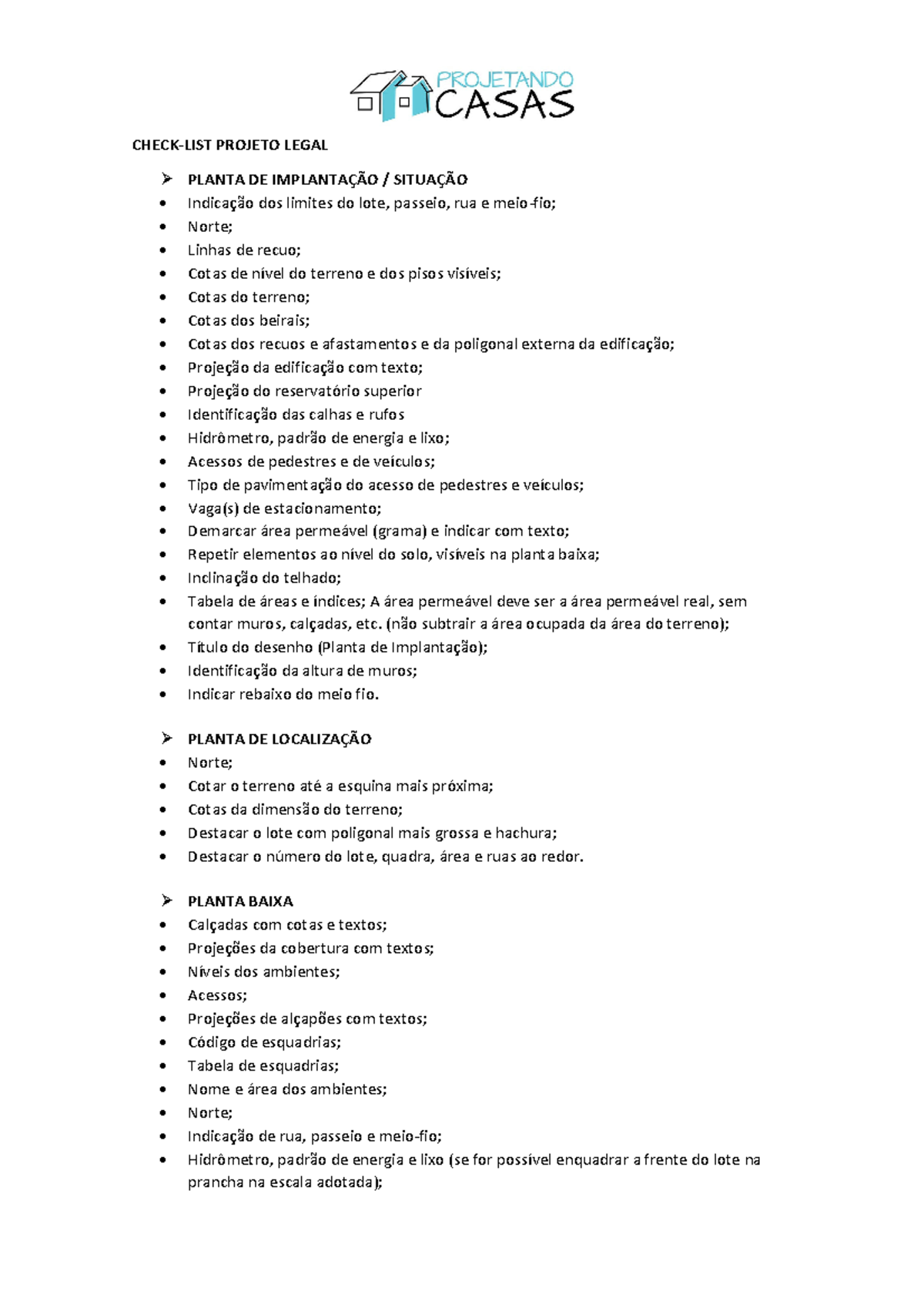 Check List Projeto Legal - CHECK-LIST PROJETO LEGAL PLANTA DE ...