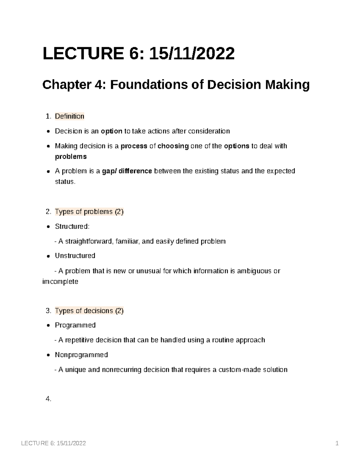 Lecture 6 Foundation Of Decision Making Lecture 6 15112022 1 Lecture 6 1511 Chapter 4