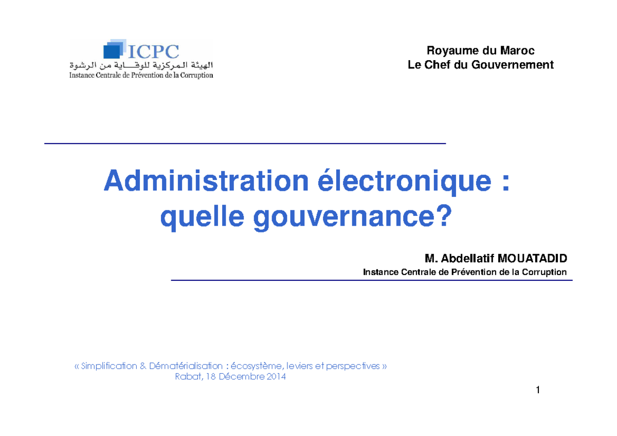 Administration Electronique Quelle Gouvernance maroc - Administration électronique ...