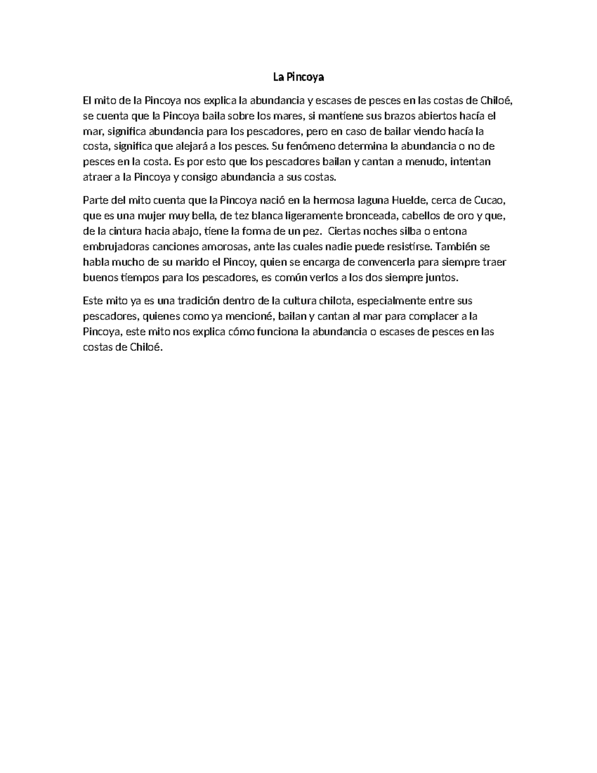 La Pincoya - ... - La Pincoya El mito de la Pincoya nos explica la ...