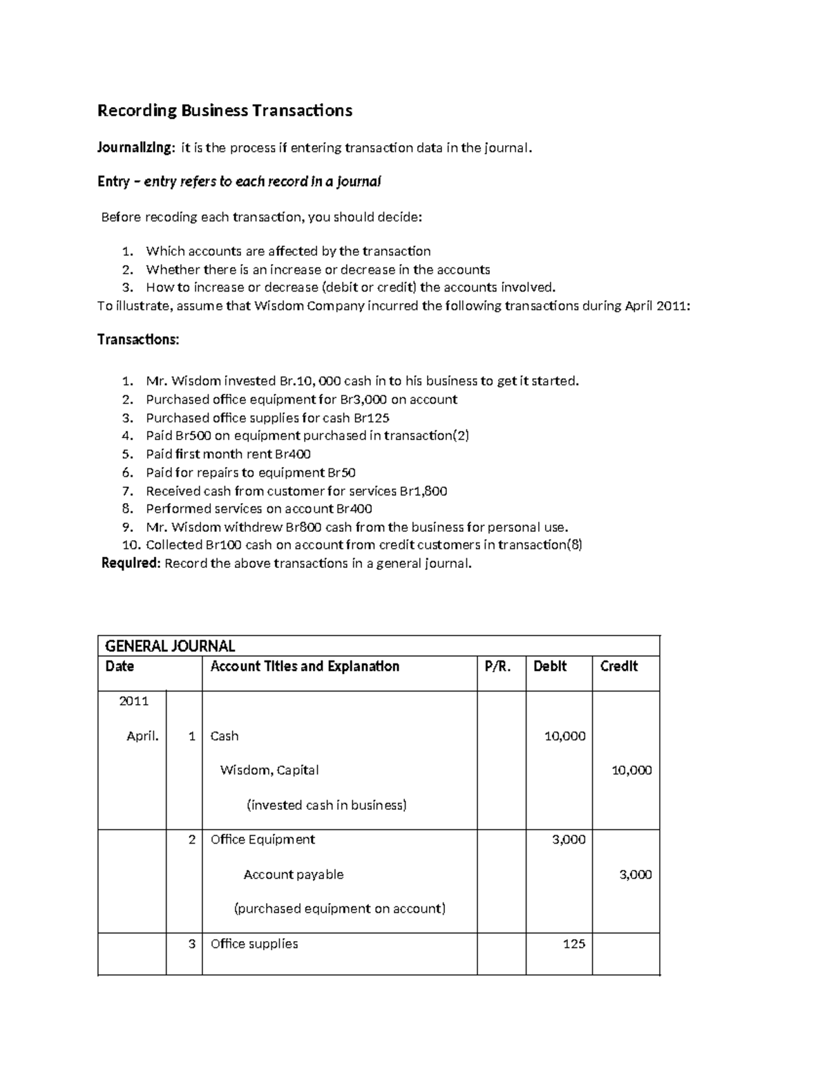Recording Business Transactions - Recording Business Transactions ...