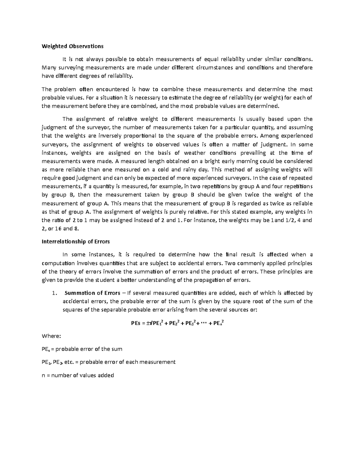 Weighted Observations for Surveying - Weighted Observations It is not ...