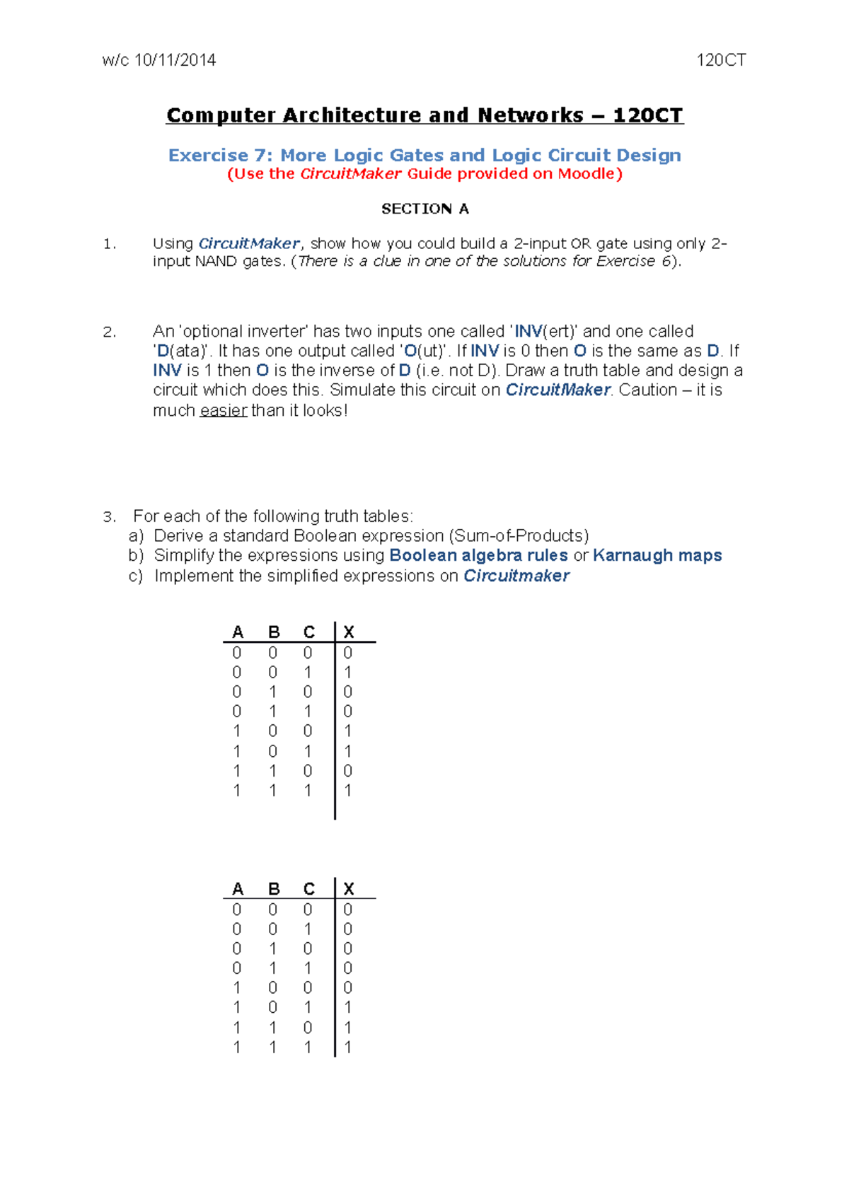 Exercise 7 Logic Ciruit Design - w/c 10/11/2014 120CT Computer ...