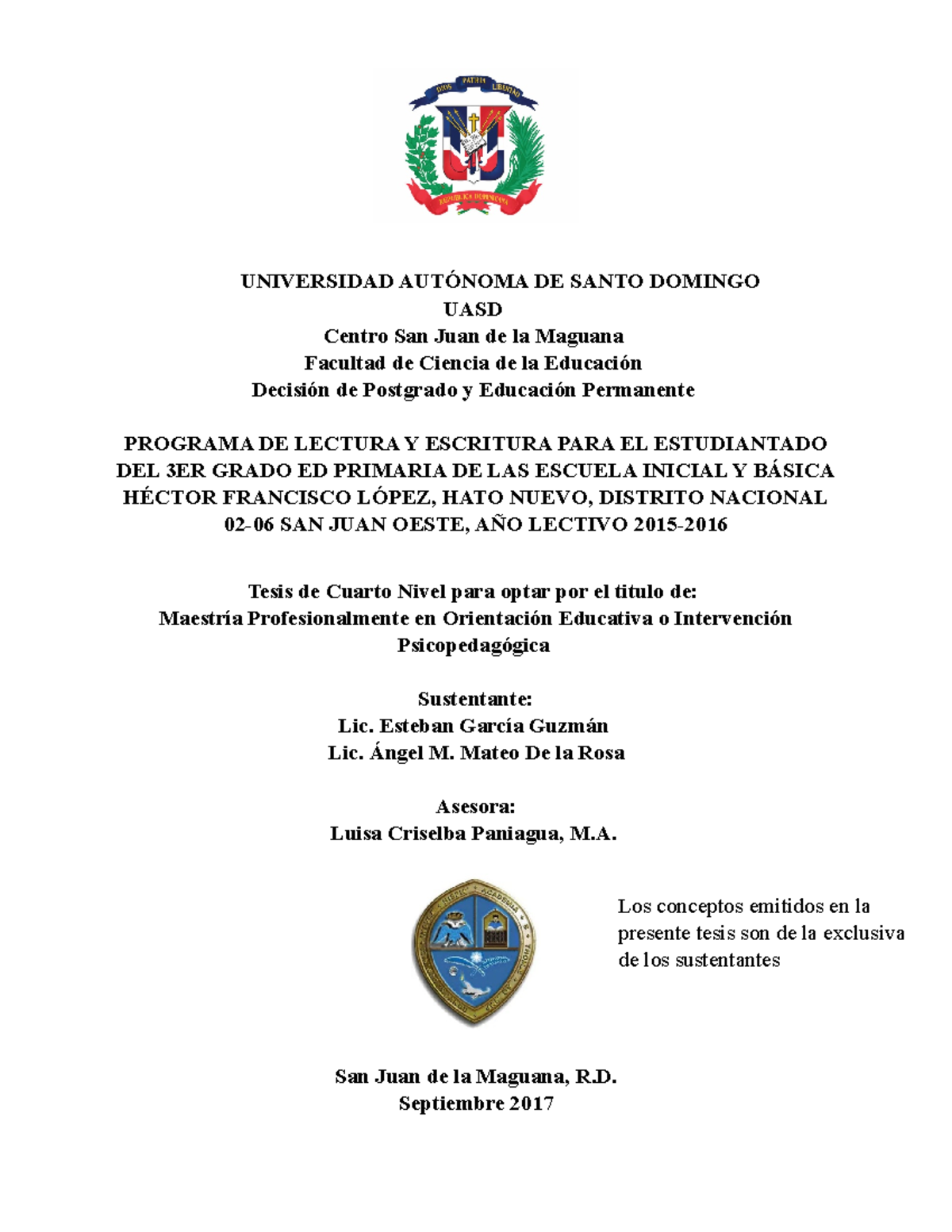 Tesis 3 - UNIVERSIDAD AUTÓNOMA DE SANTO DOMINGO UASD Centro San Juan de ...