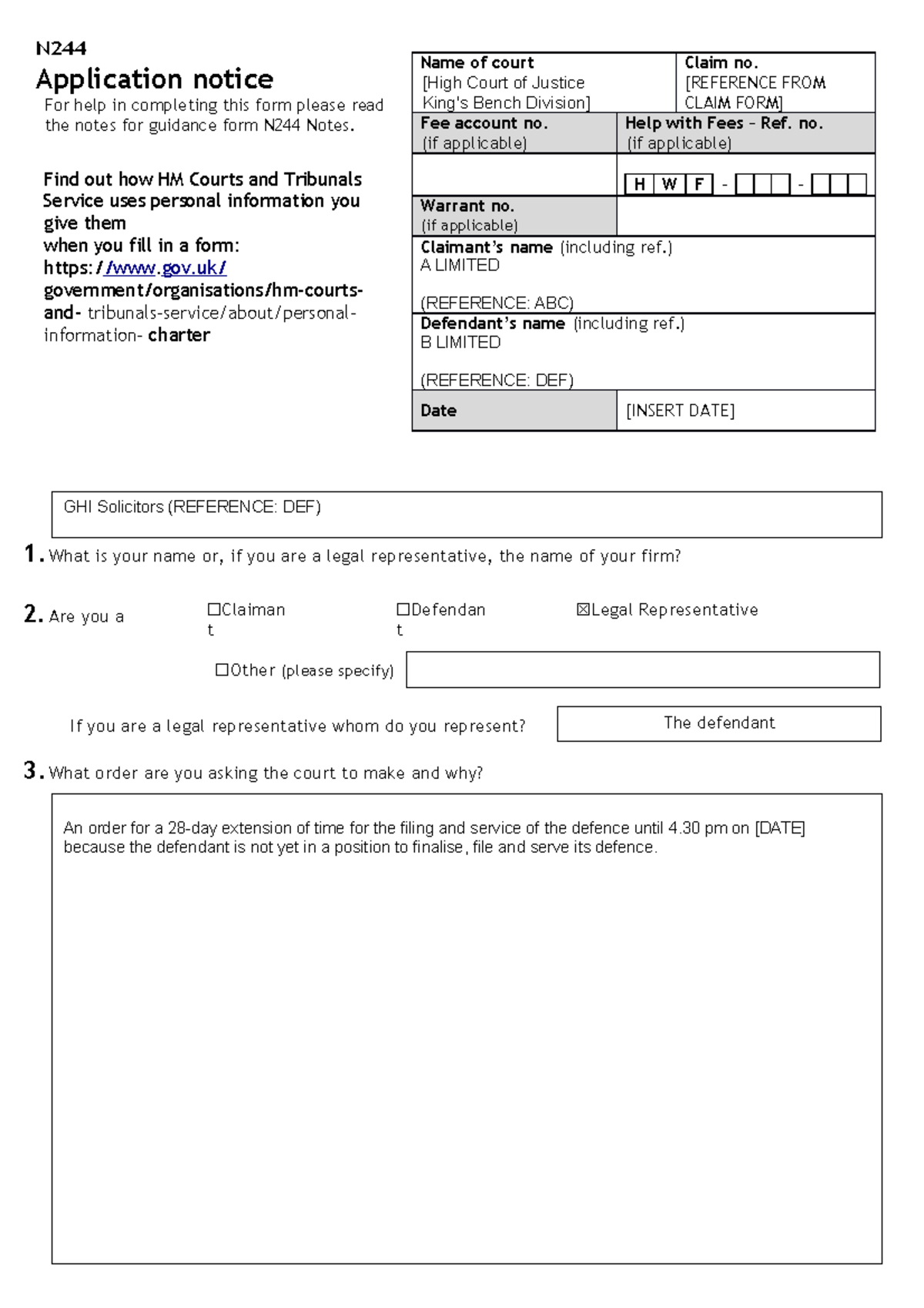Example Of Application N244 Exemplar N Application Notice For Help In
