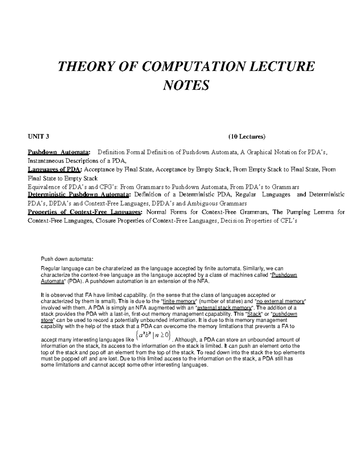 202003 242118235878 Pankaj Kumar Toc 3 Theory Of Computation Lecture Notes Unit 3 10 Lectures