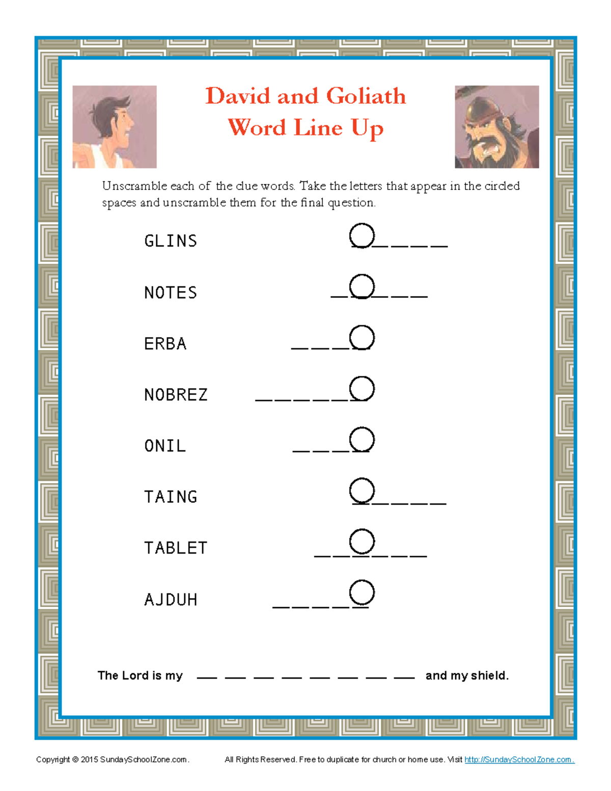 David and goliath word lineup - Copyright © 2015 SundaySchoolZone. All ...