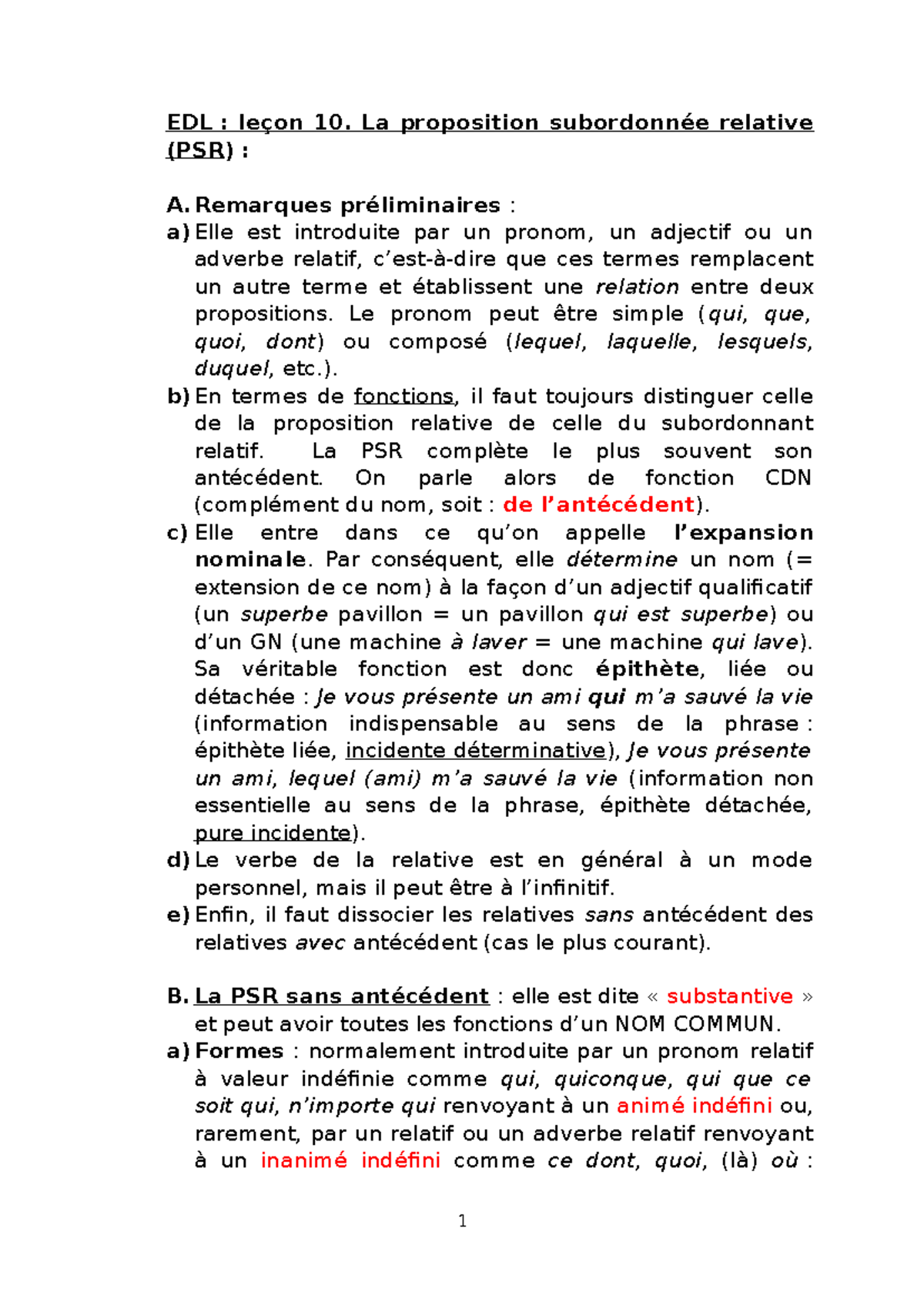 EDL-leçon 10-Relative - EDL : leçon 10. La proposition subordonnée ...